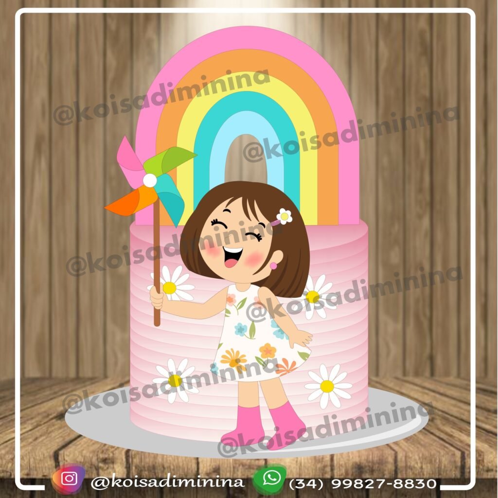 Menina com Catavento - Topo de Bolo - Nick Design