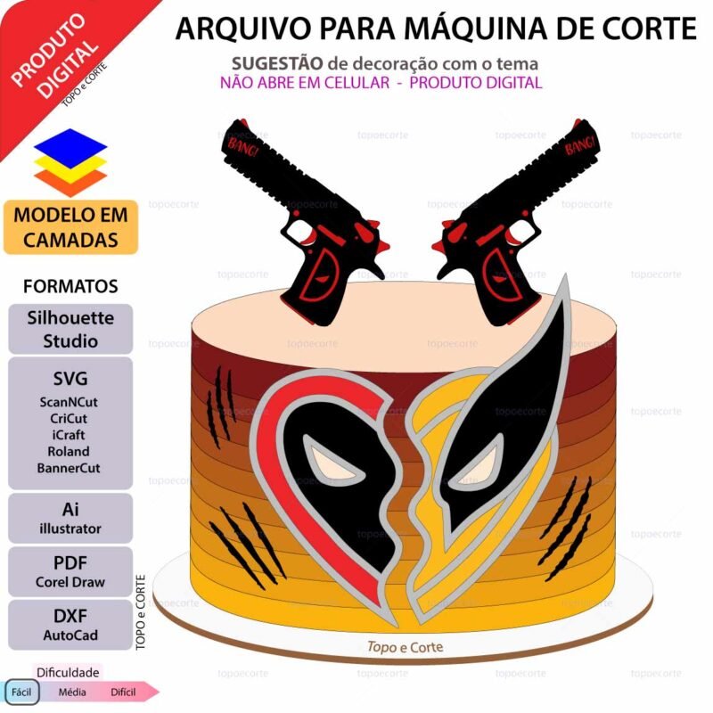 Inspirado em Deadpool e Wolverine - Topo de Bolo - Nick Design