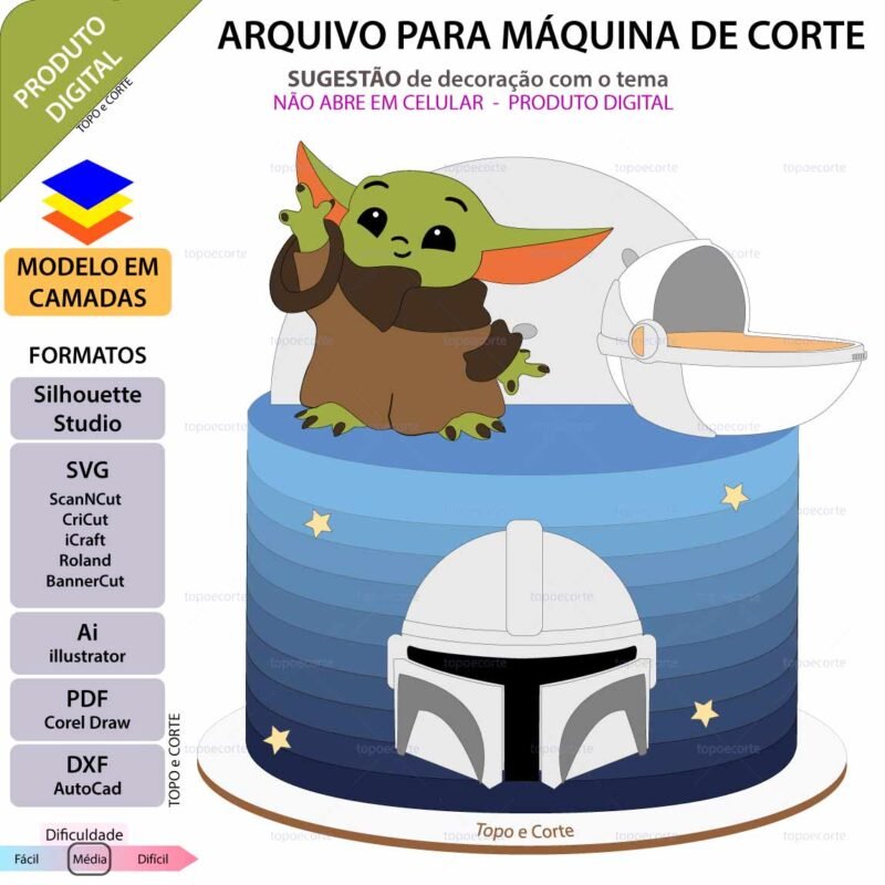 Inspirado em Grogu Yoda Baby - Topo de Bolo - Nick Design