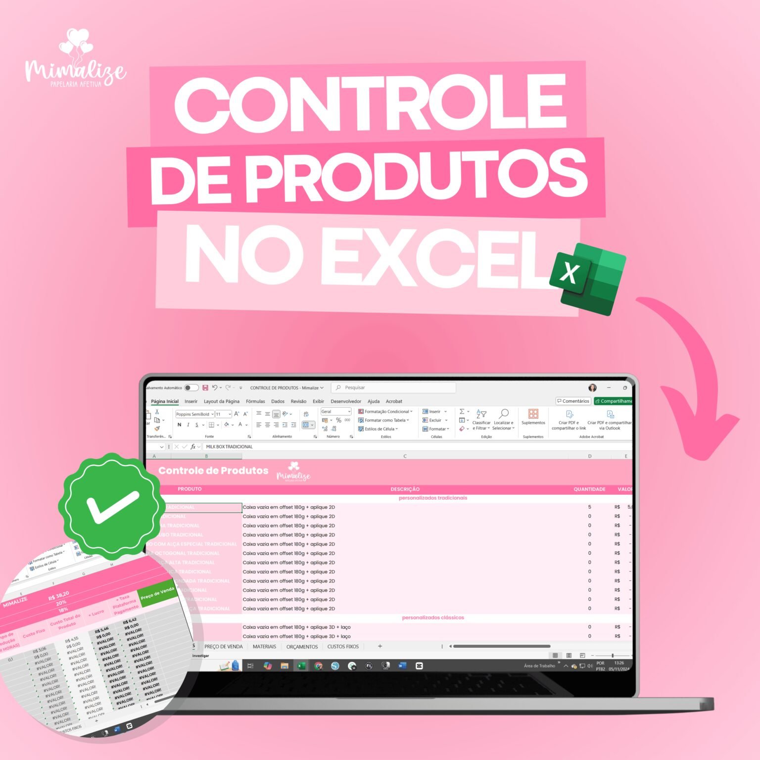 Planilha Controle de Produtos (5 em 1) - Nick Design