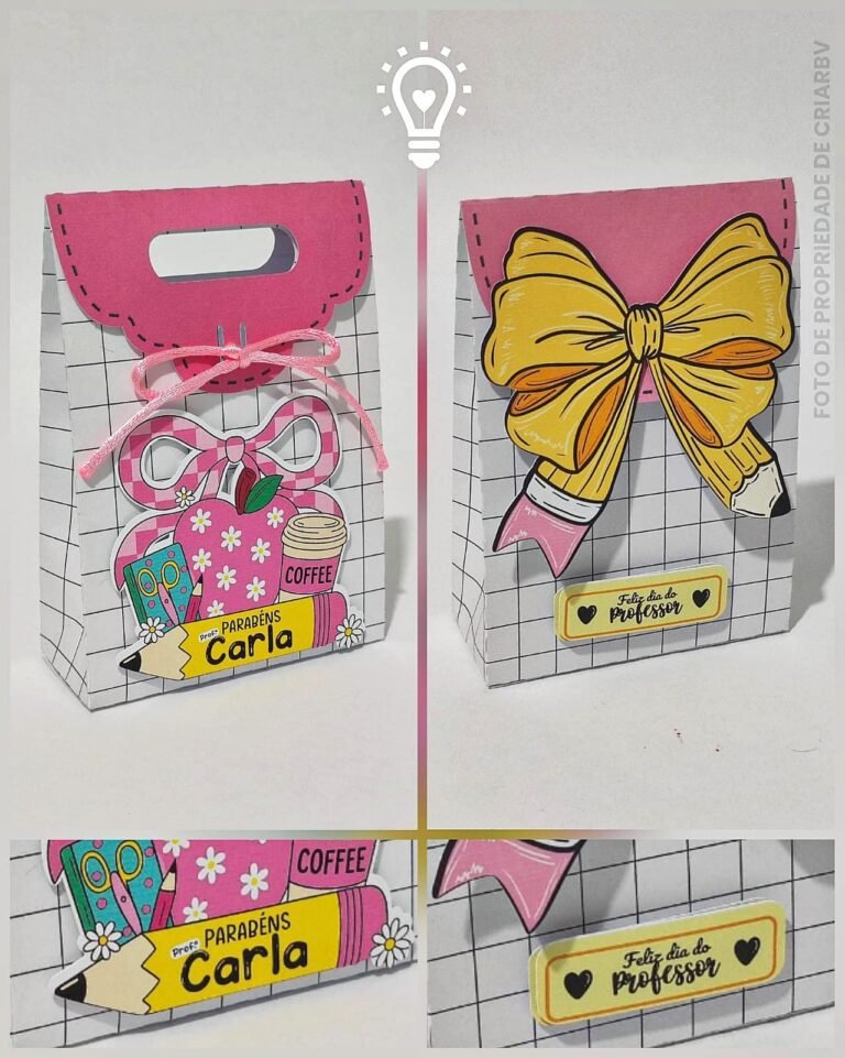 Caixa Sacolinha Laço - Dia dos Professores - Nick Design